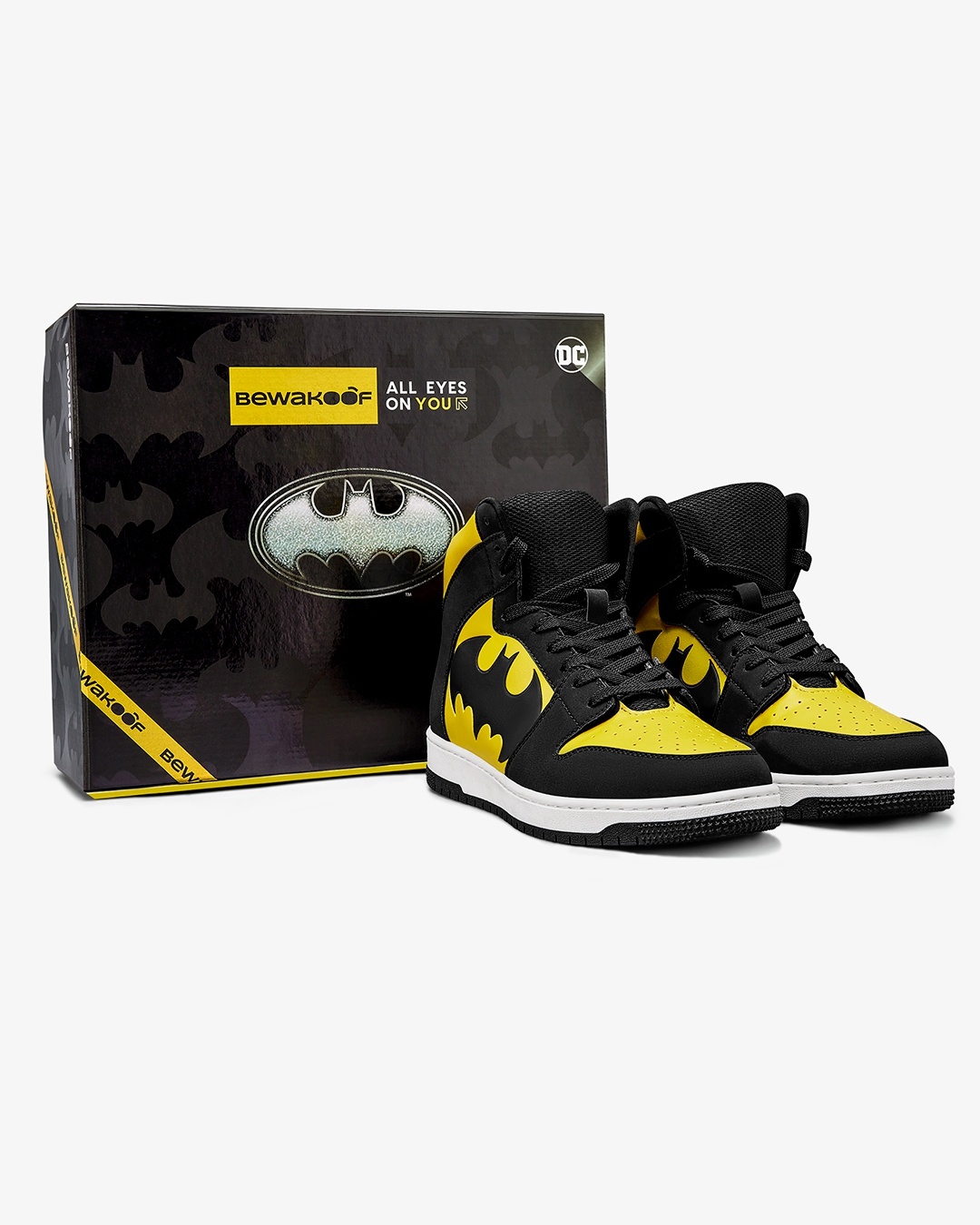 Buy Men's Black & Yellow Dark Knight Color Block High Top Sneakers ...
