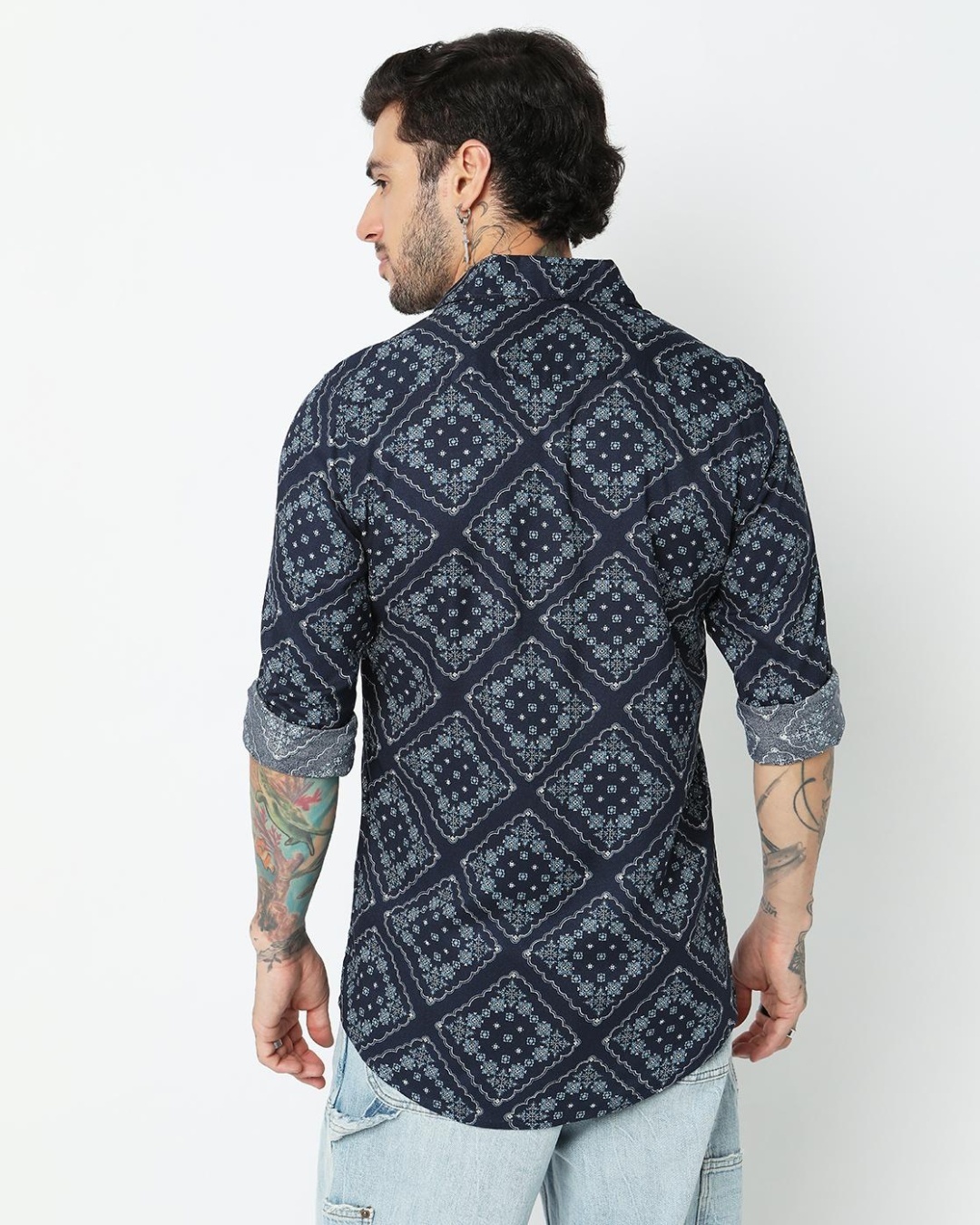 Buy Men's Blue Abstract Tiles Printed Shirt Online at Bewakoof