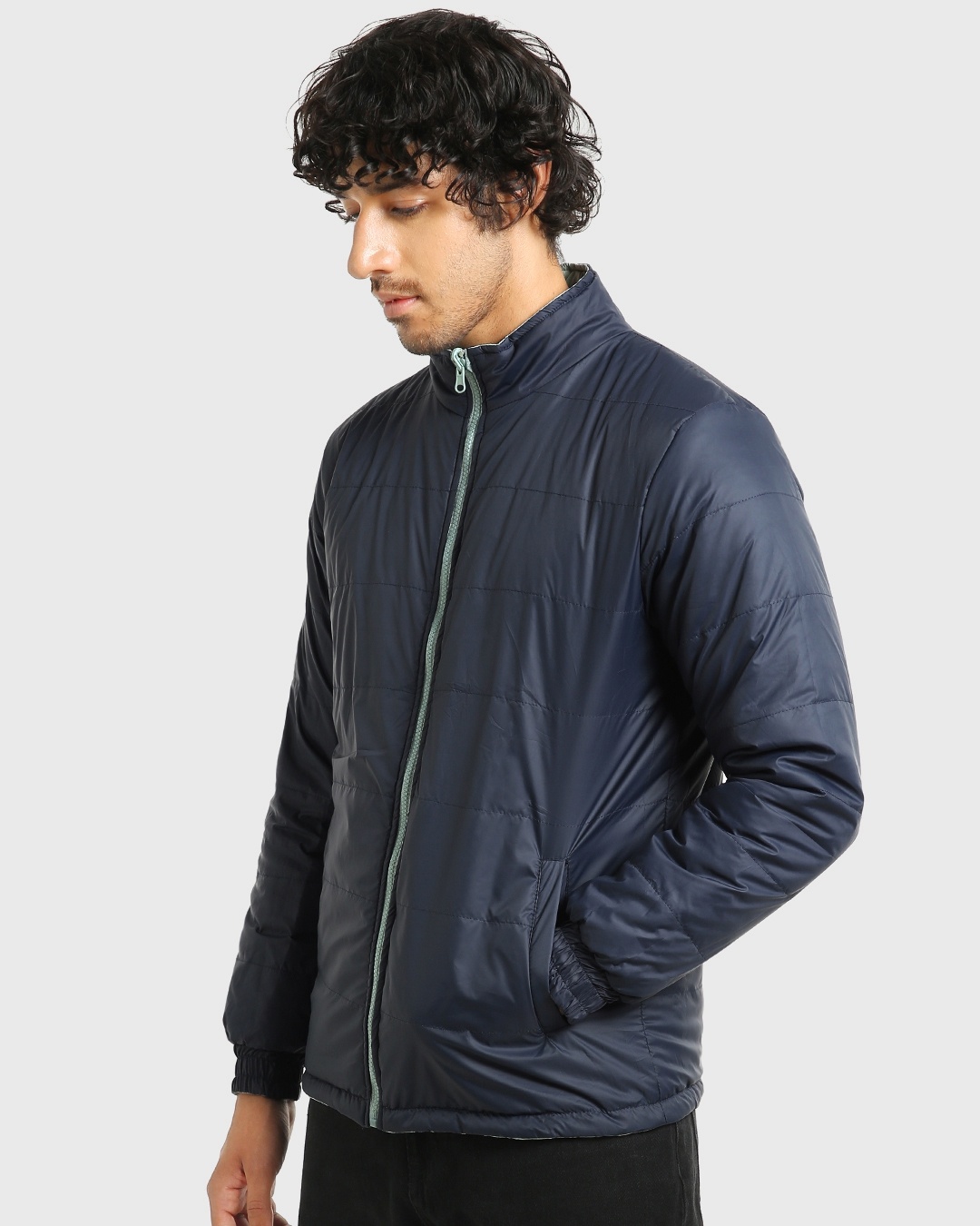 Buy Men's Blue and Sage Reversible Puffer Jacket Online at Bewakoof