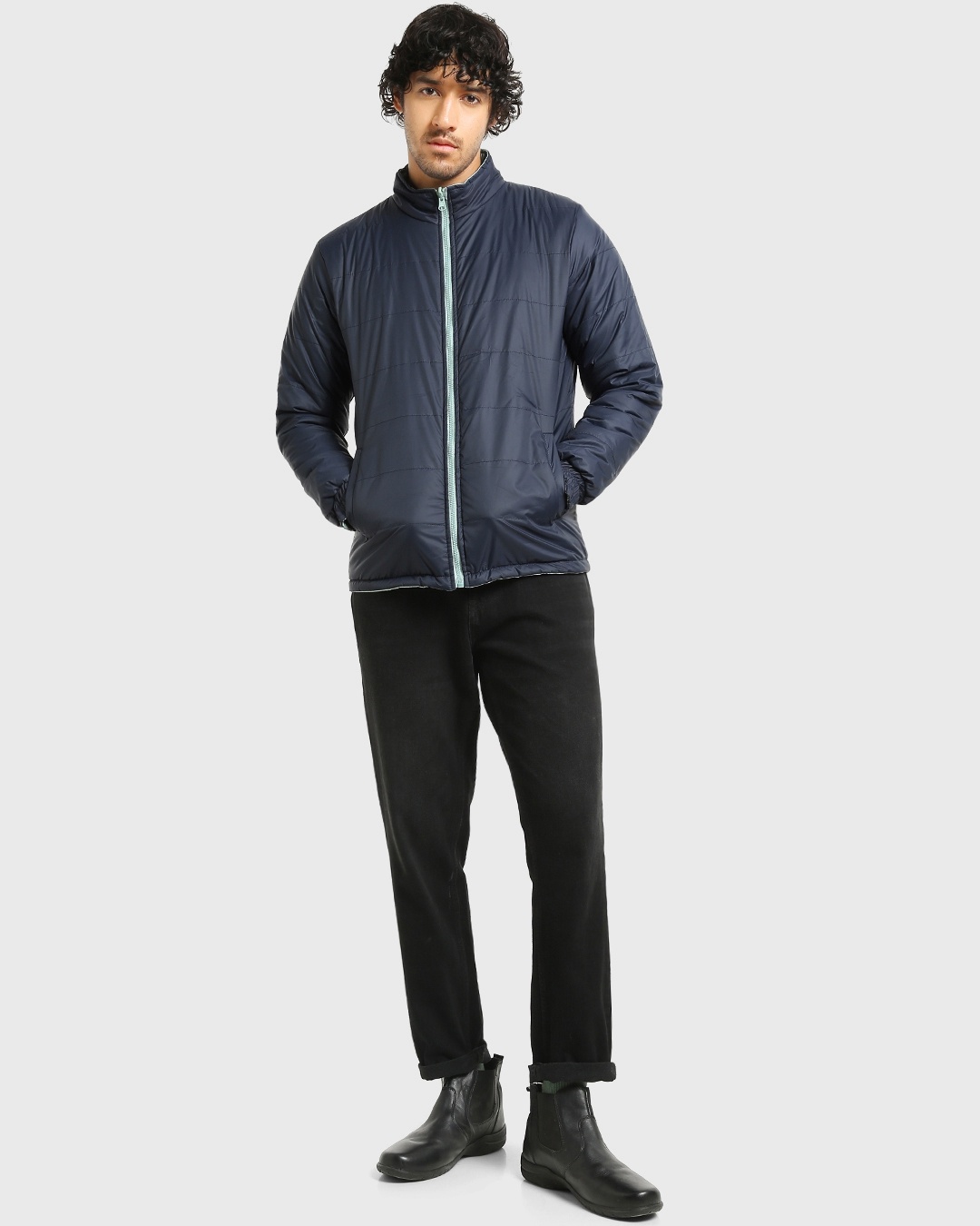 Buy Men's Blue and Sage Reversible Puffer Jacket Online at Bewakoof