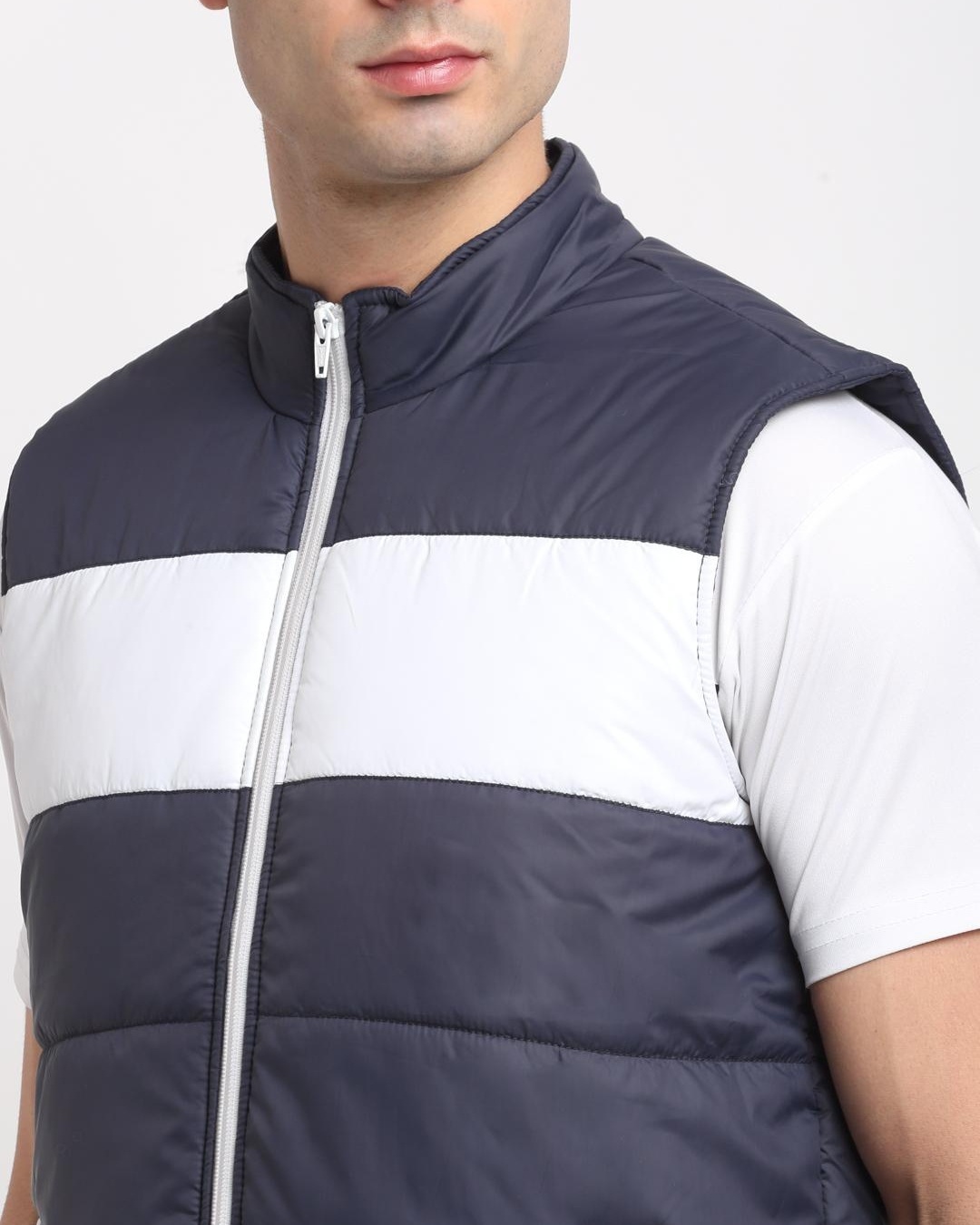 Buy Men's Blue and White Color Block Puffer Jacket for Men Blue Online ...