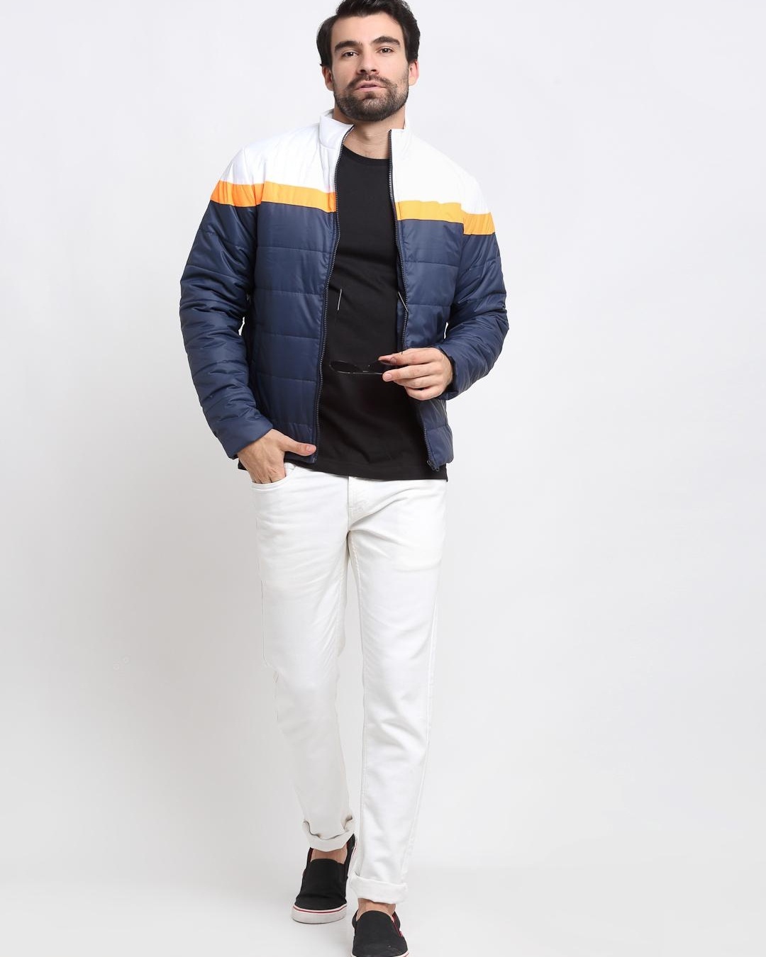 Buy Men's Blue and White Color Block Puffer Jacket for Men Blue Online ...