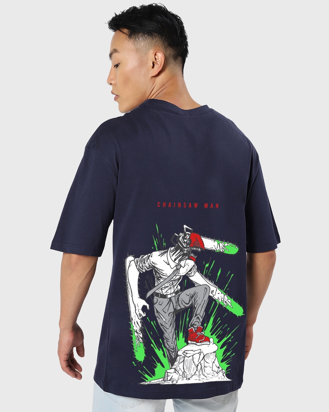 Buy Men's Blue Chainsaw Man Graphic Printed Oversized T-shirt for Men ...