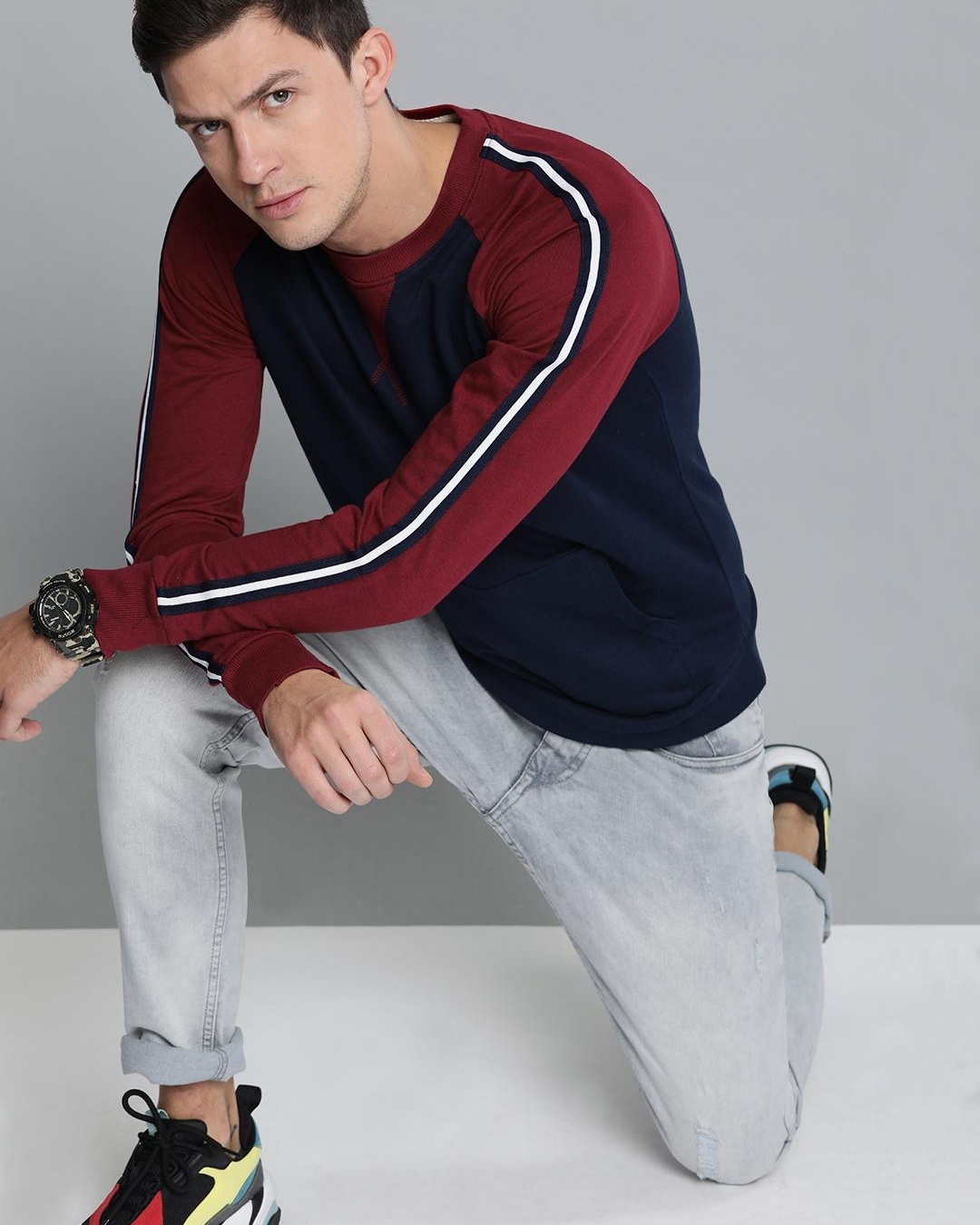 Buy Men's Blue Color Block Sweatshirt for Men Blue Online at Bewakoof