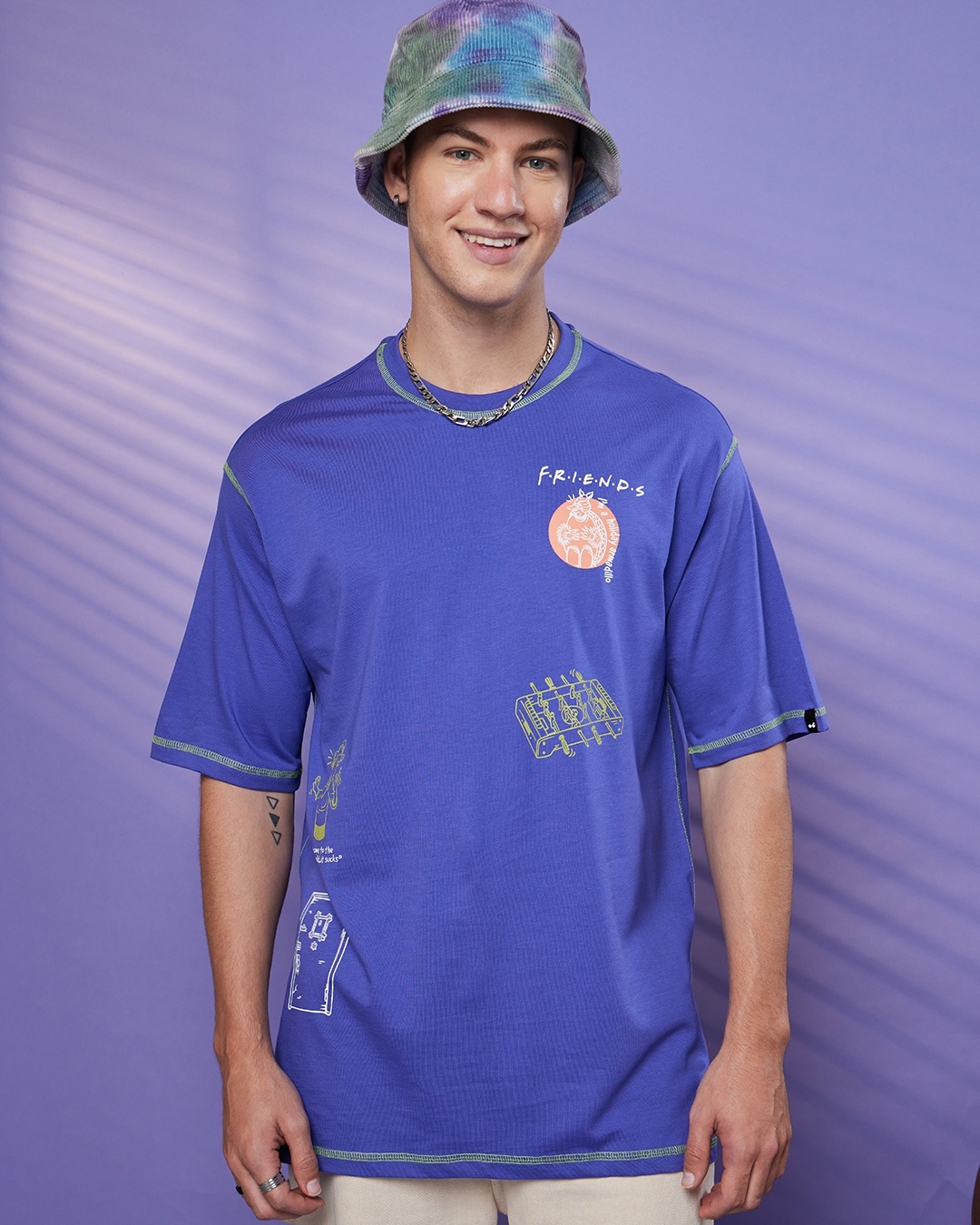 Buy Men's Blue Friends Forever Graphic Printed Oversized T-shirt Online ...