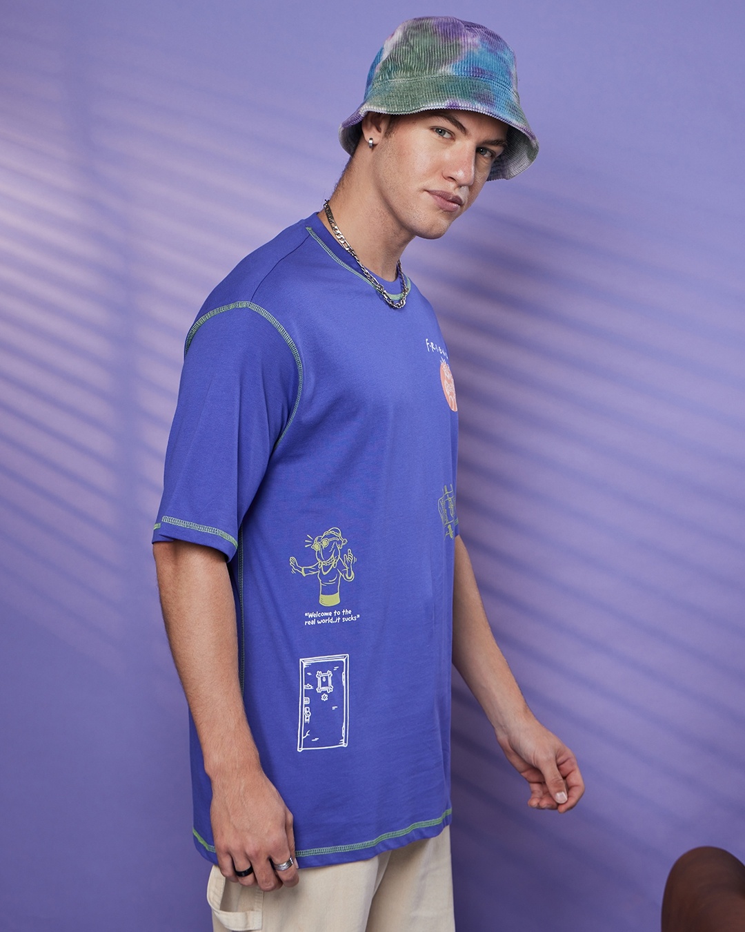 Buy Men's Blue Friends Forever Graphic Printed Oversized T-shirt Online ...