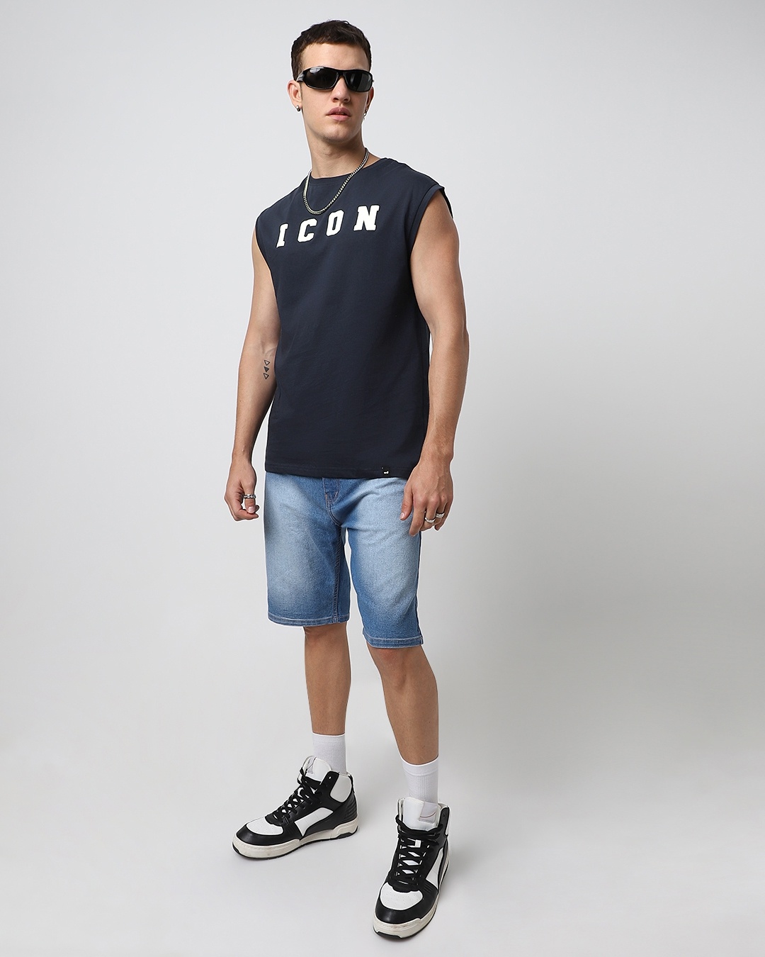 Buy Men's Blue Icon Graphic Printed Boxy Fit Vest Online at Bewakoof