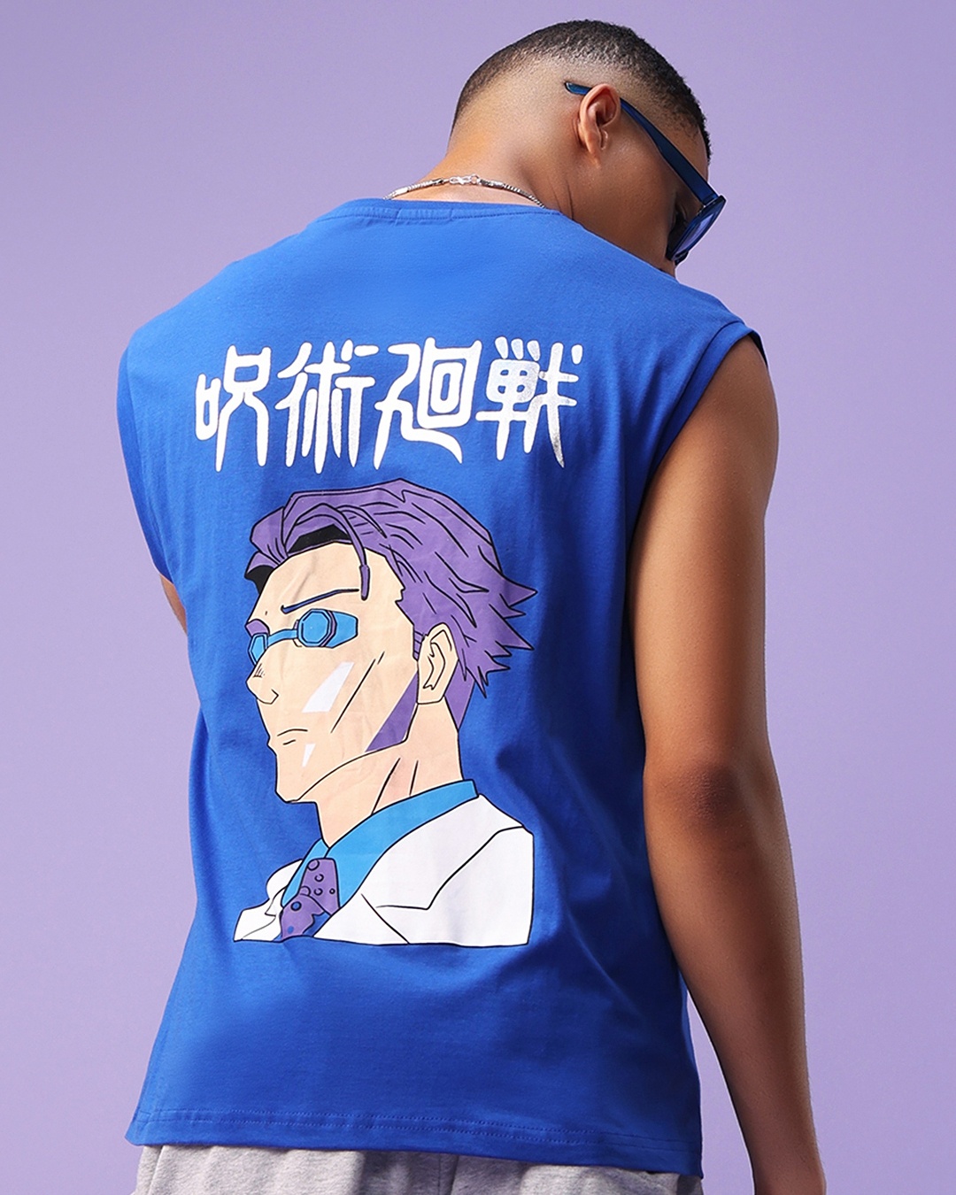 Buy Men's Blue Kento Nanami Graphic Printed Boxy Fit Vest Online at ...