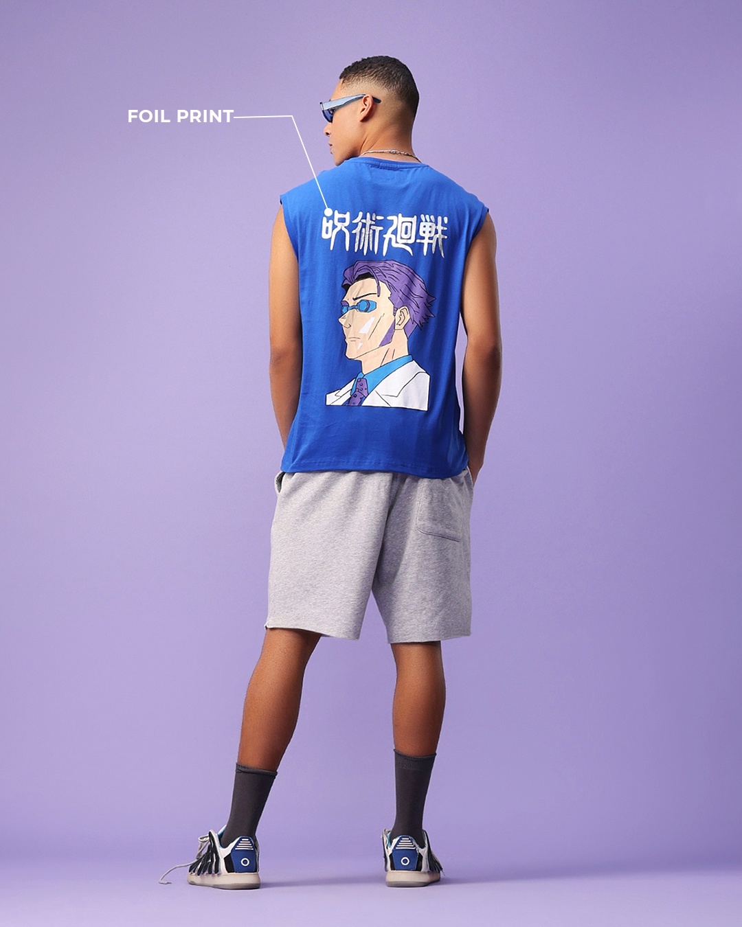 Buy Men's Blue Kento Nanami Graphic Printed Boxy Fit Vest Online at ...