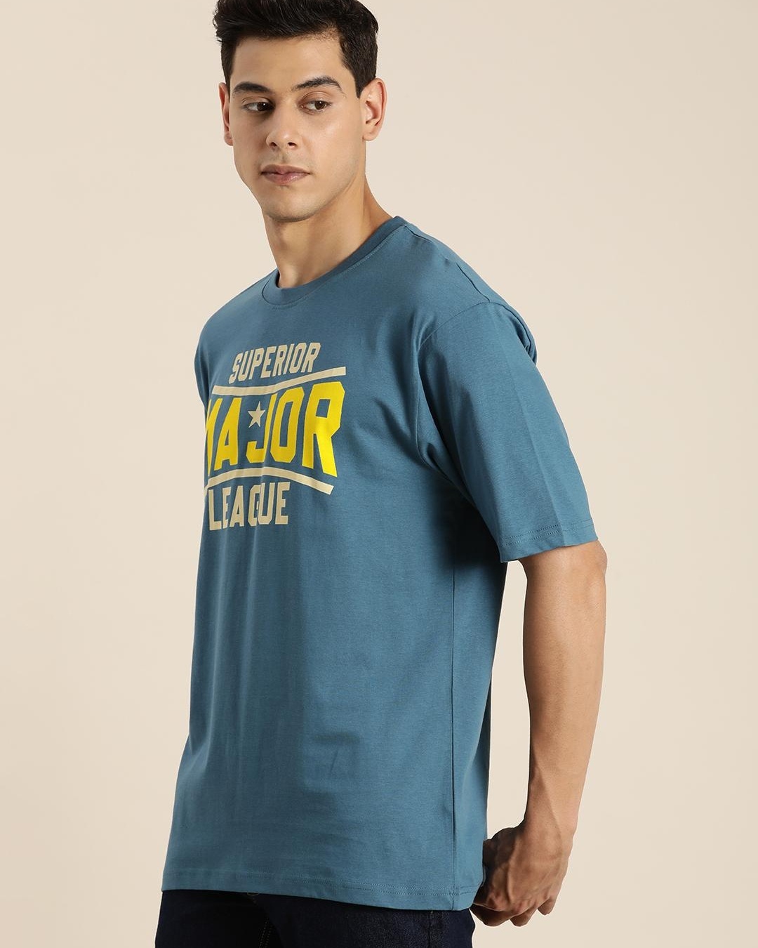 Buy Men's Blue Major Typography Oversized T-shirt Online at Bewakoof