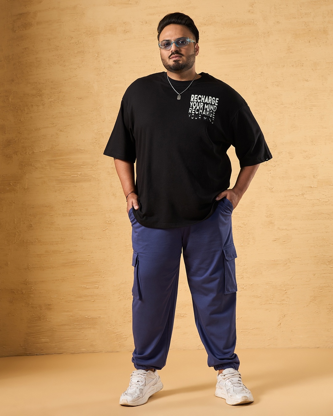 Buy Men's Skipper Blue Oversized Plus Size Cargo Joggers Online at Bewakoof