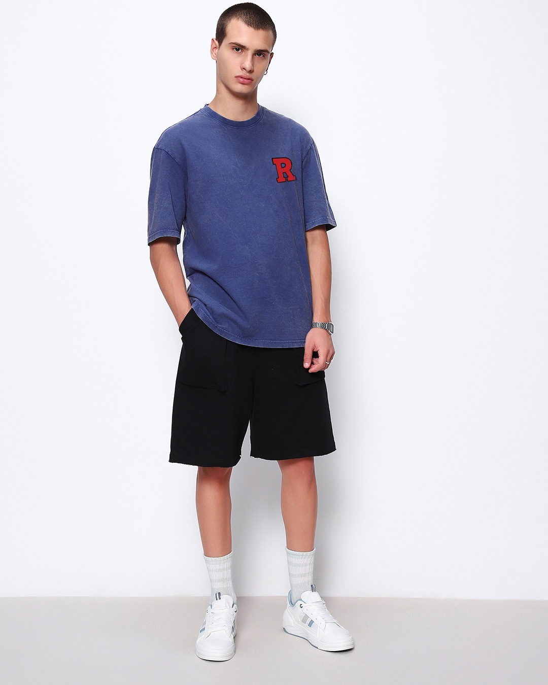 Buy Men's Blue Raphael Graphic Printed Oversized Acid Wash T-shirt ...