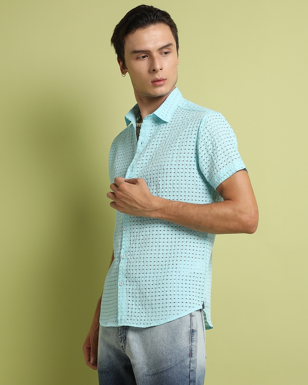 Buy Men's Blue See Through Square Shirt Online at Bewakoof