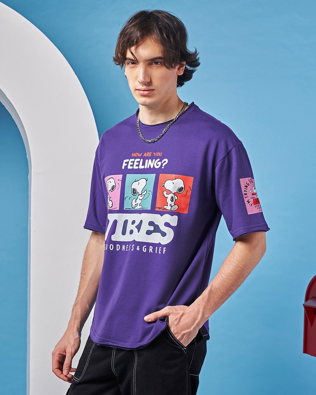 Buy Men's Skipper Blue Snoopy Vibes Graphic Printed Oversized T-shirt ...