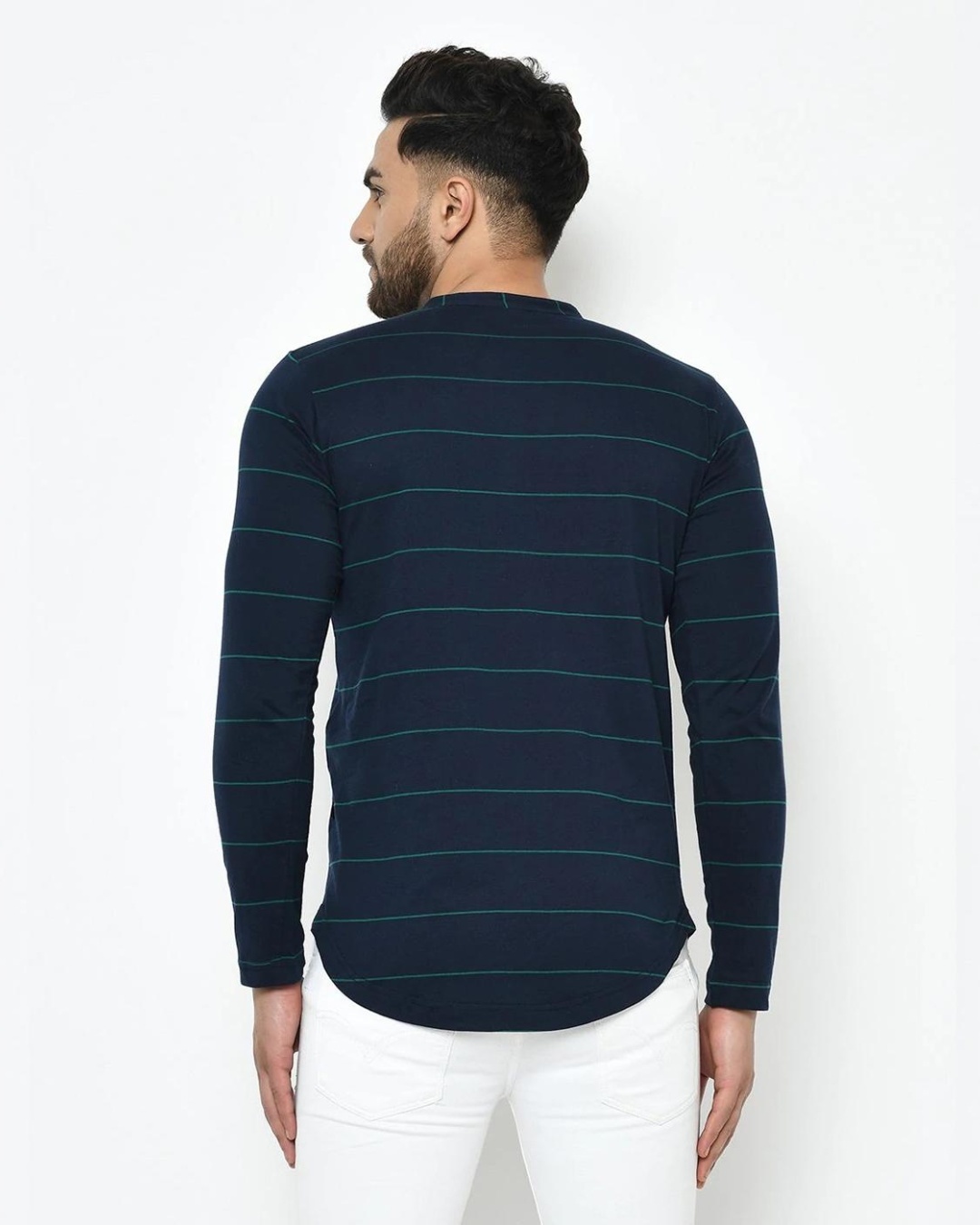 Buy Men's Blue Striped Slim Fit T-shirt Online at Bewakoof