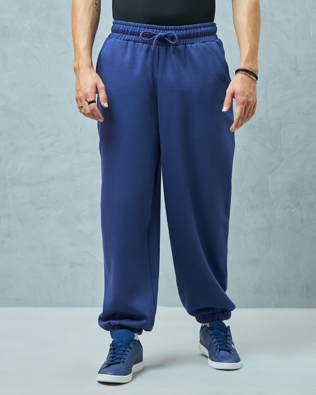 Buy Men's Skipper Blue Super Loose Fit Brushed Joggers Online at Bewakoof
