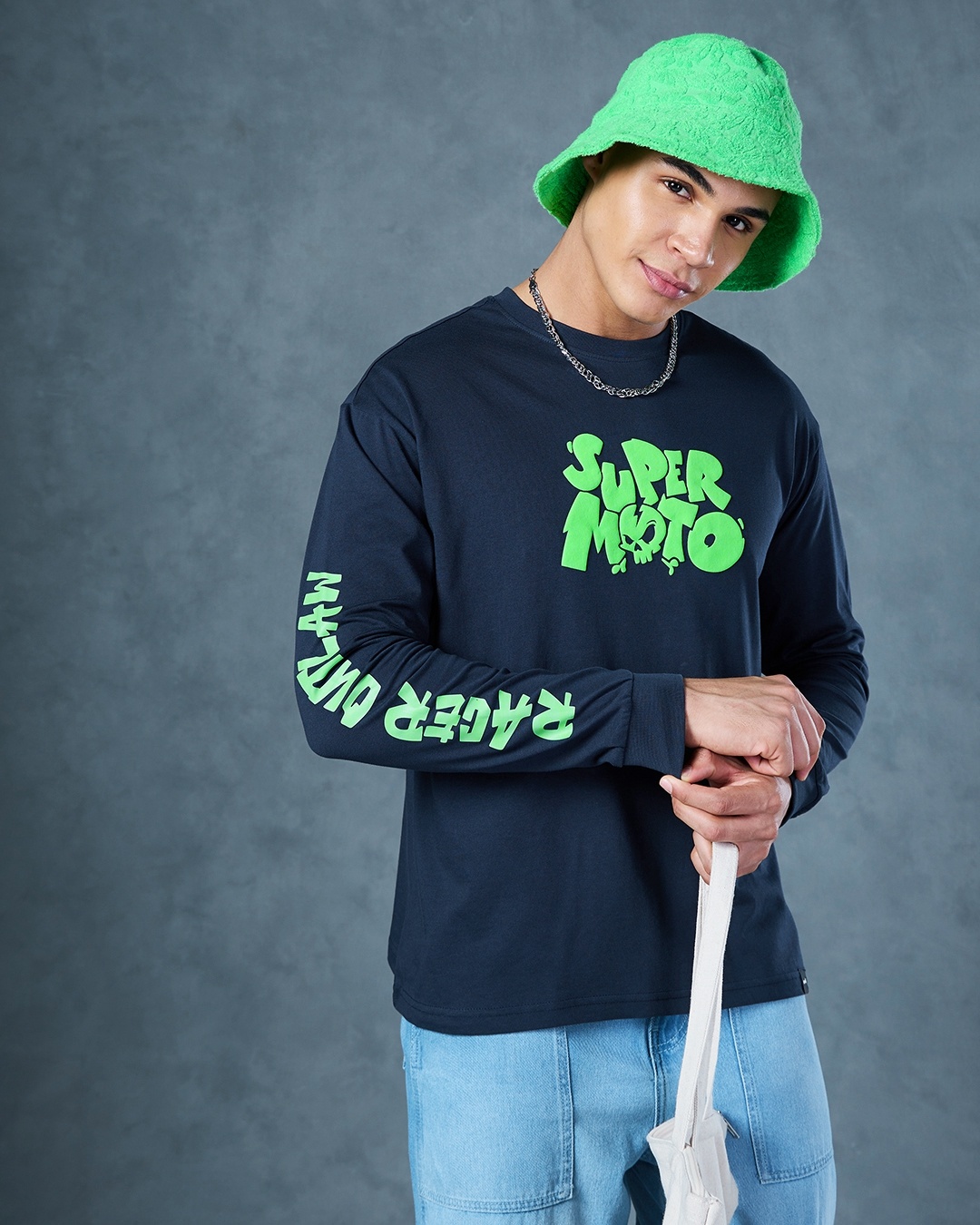 Buy Men's Blue Supermoto Graphic Printed Oversized T-shirt Online at ...