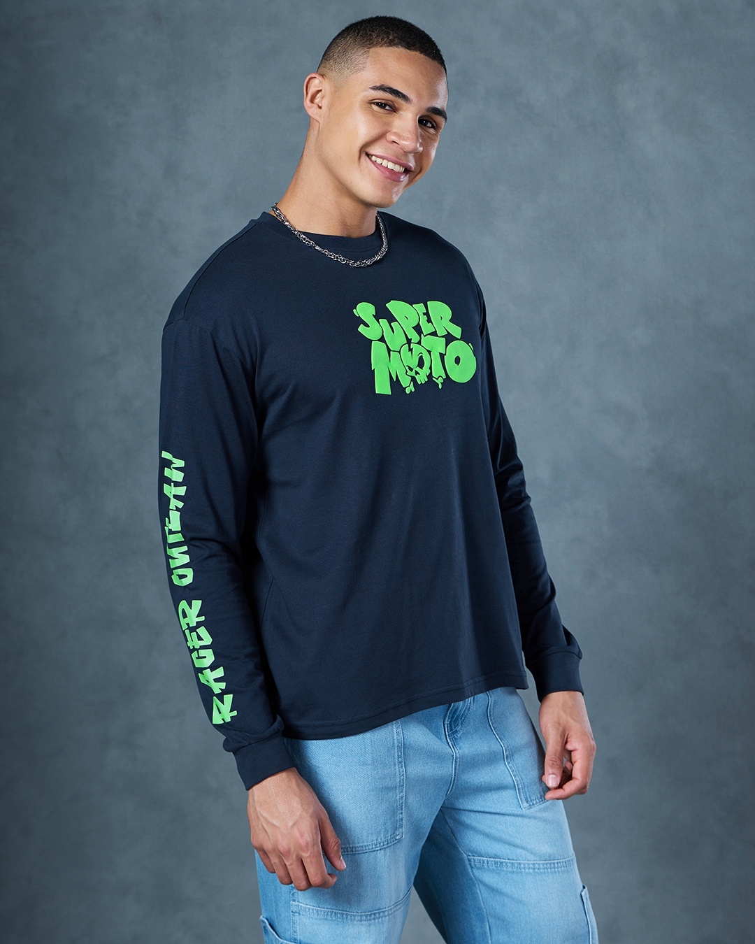 Buy Men's Blue Supermoto Graphic Printed Oversized T-shirt Online at ...