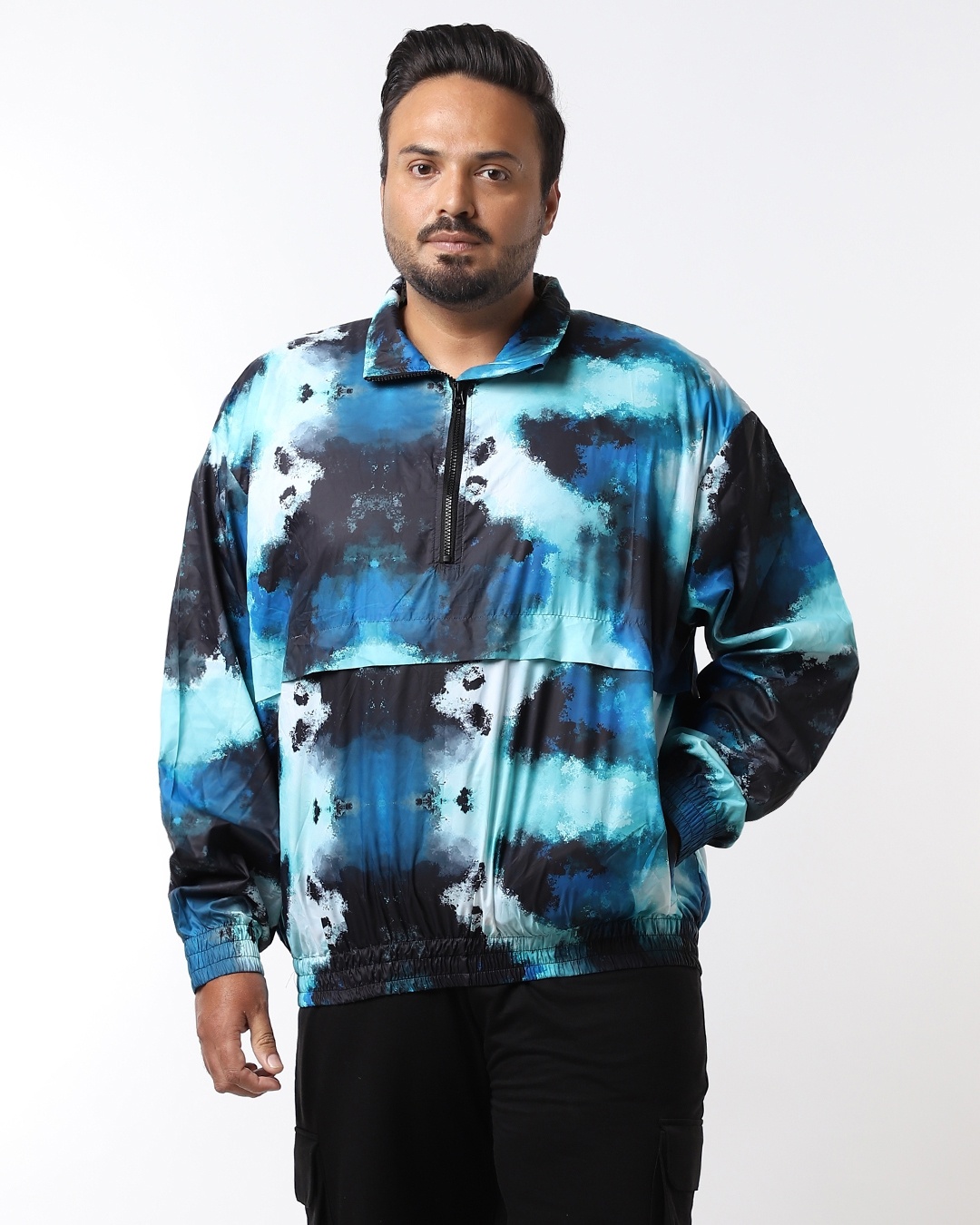 Buy Men's Blue & Black Tie & Dye Oversized Plus Size Windcheater Jacket ...