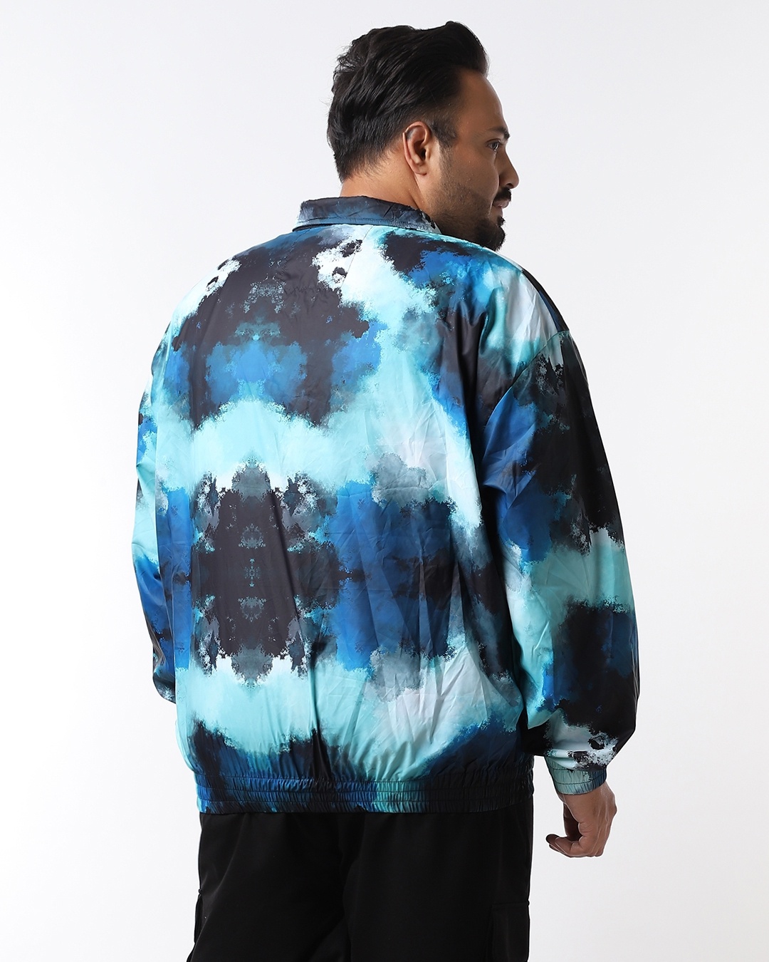 Buy Men's Blue & Black Tie & Dye Oversized Plus Size Windcheater Jacket ...