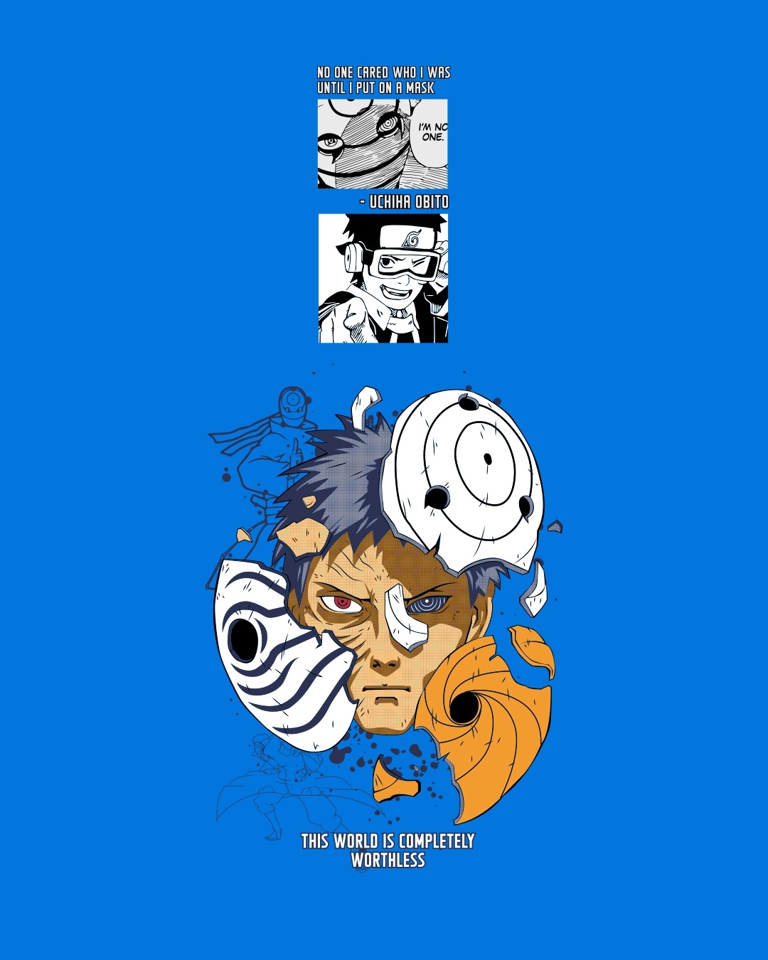 Buy Men's Blue Uchiha Obito Graphic Printed Oversized T-shirt Online at ...