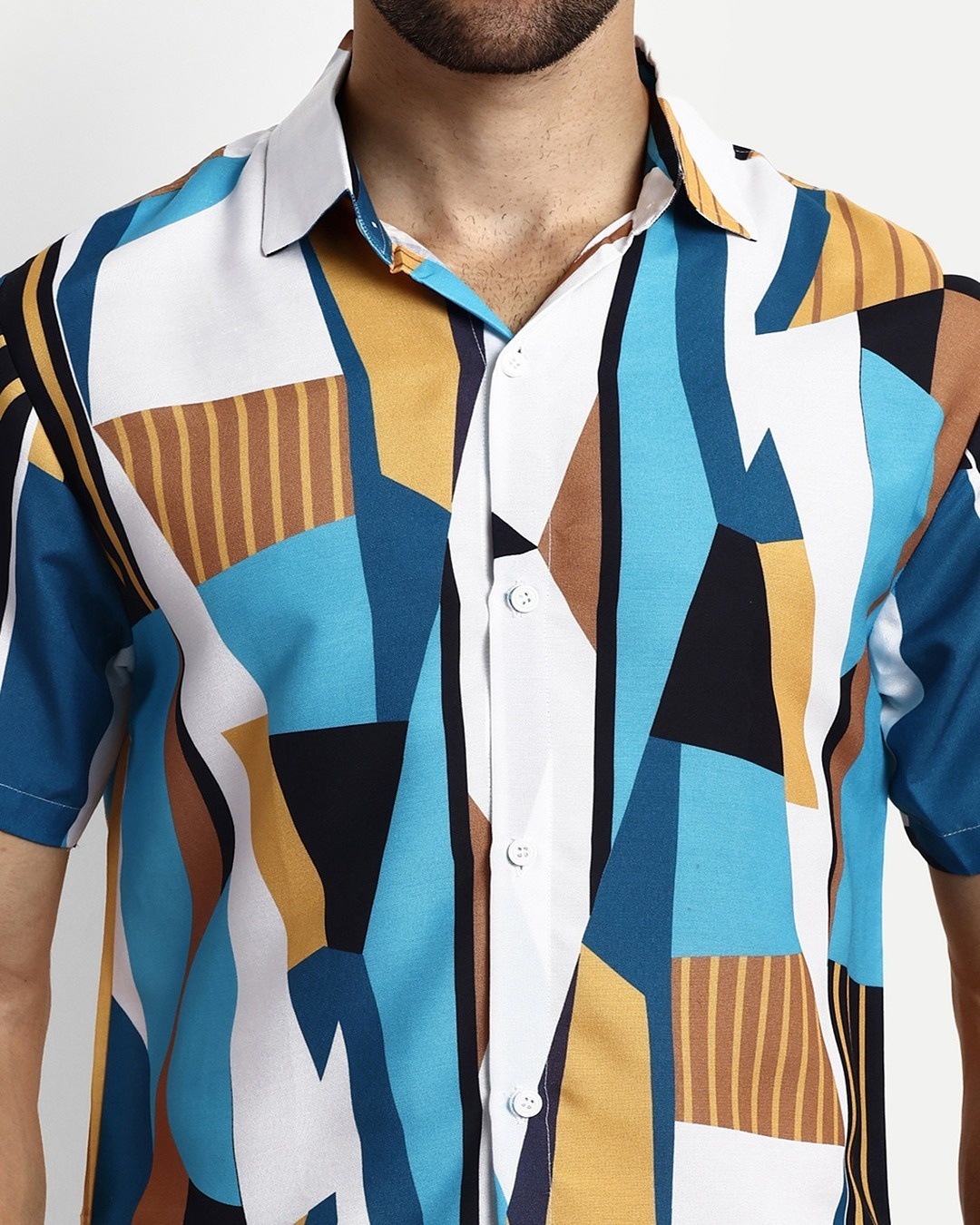 Buy Men's Blue & White All Over Abstract Printed Shirt Online at Bewakoof