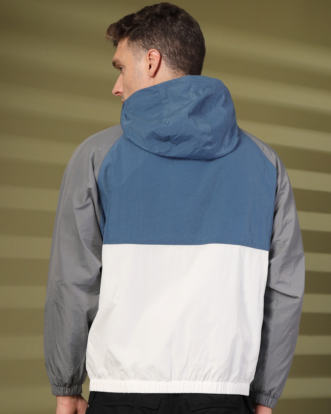 Buy Men's Blue & White Color Block Wind Cheater Jacket Online at Bewakoof