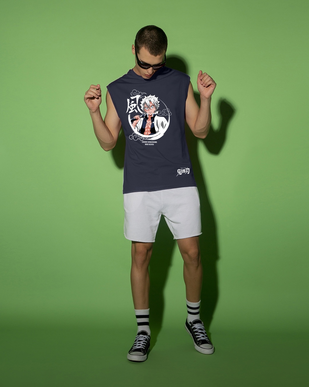 Buy Men's Blue Wind Hashira Graphic Printed Oversized Vest Online at ...