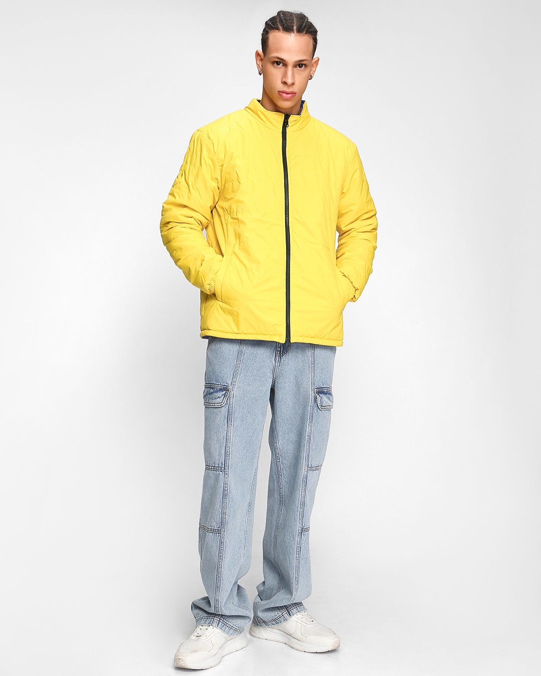 Buy Men's Blue & Yellow Reversible Puffer Jacket Online at Bewakoof