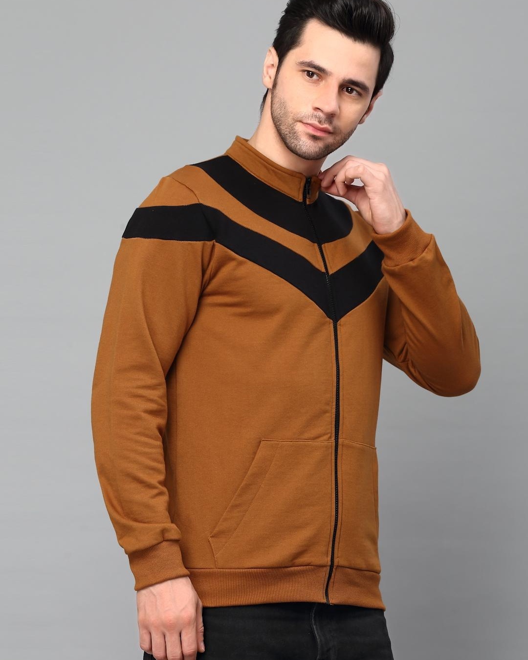 Buy Men's Brown Color Block Slim Fit Jacket Online at Bewakoof