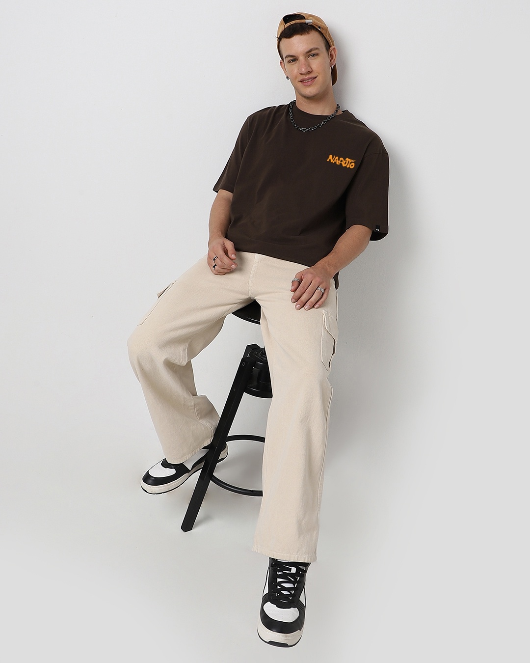 Buy Men's Brown Dattebayo Graphic Printed Oversized T-shirt Online at ...