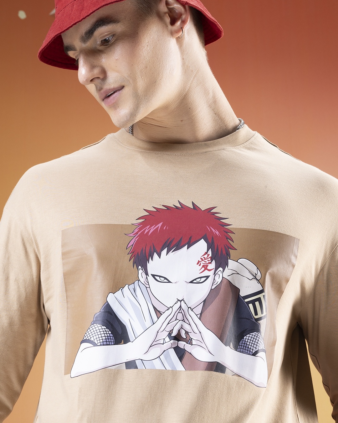 Buy Men's Brown Gaara Graphic Printed Oversized T-shirt Online at Bewakoof
