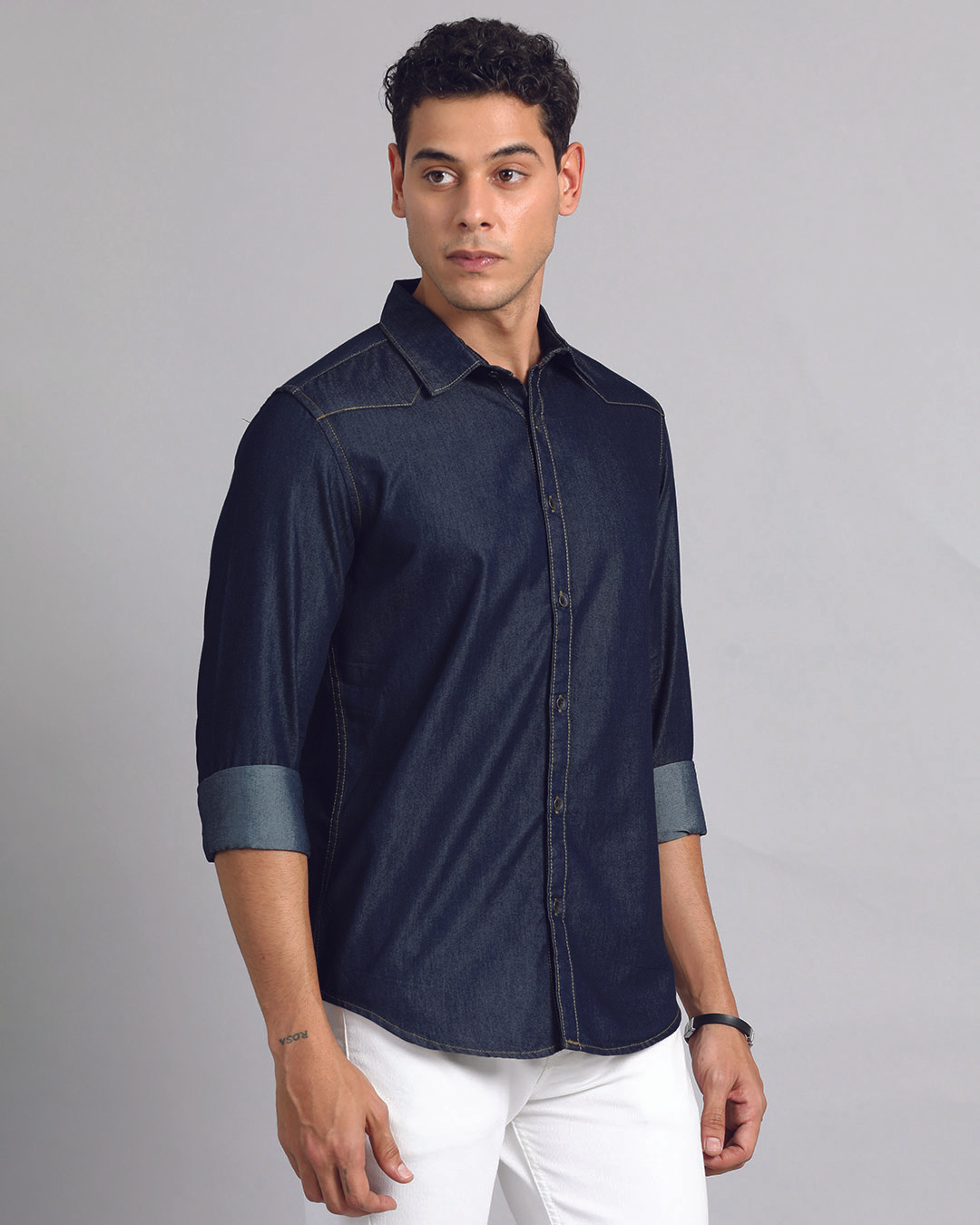 Buy Men's Dark Blue Denim Shirt Online at Bewakoof