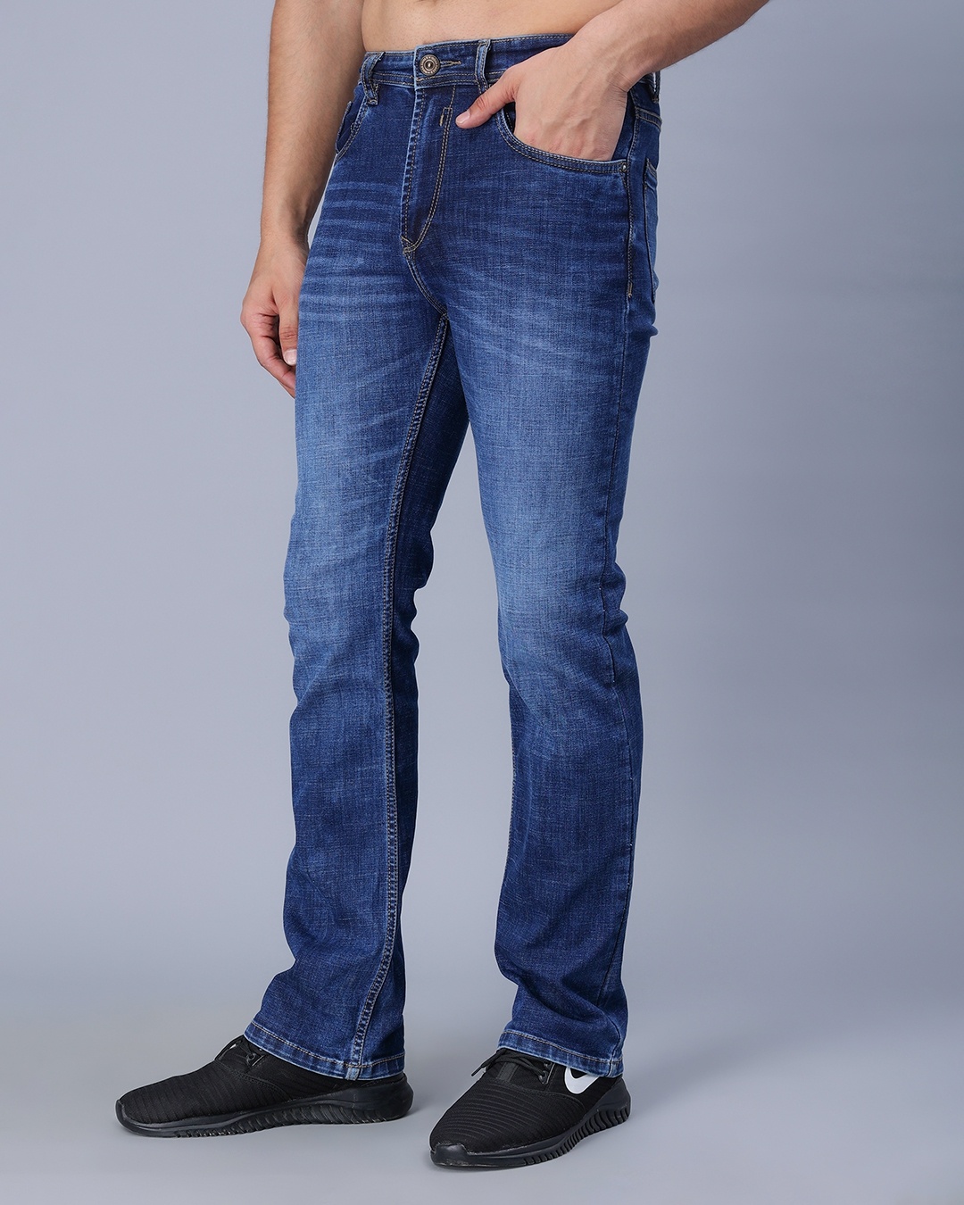 Buy Men's Dark Blue Washed Bootcut Jeans Online at Bewakoof