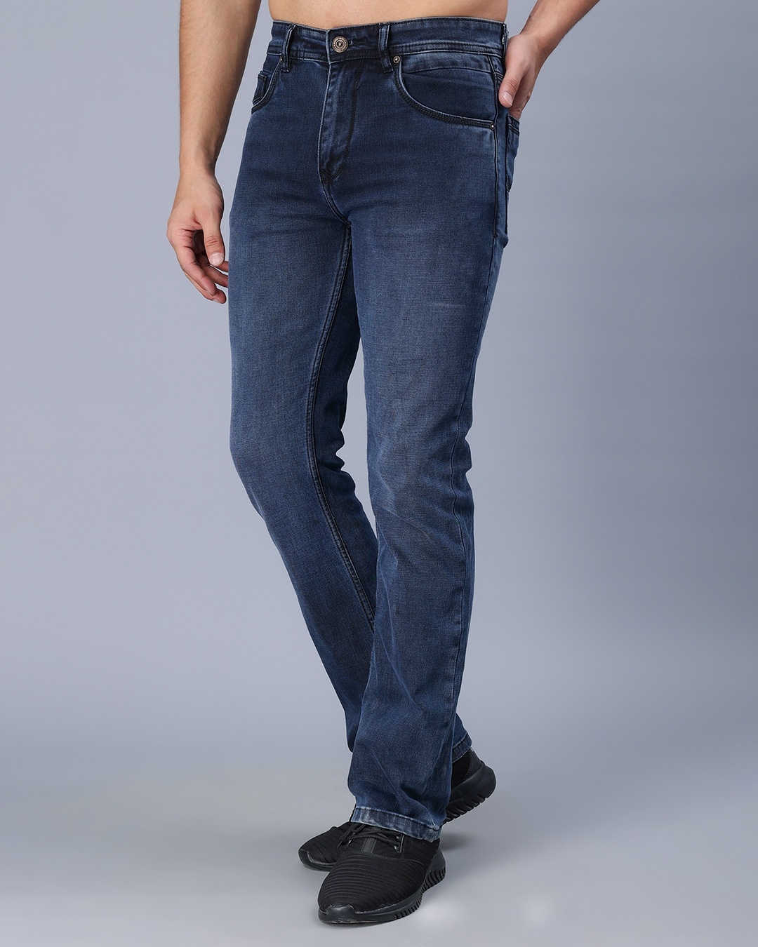 Buy Men's Dark Indigo Blue Washed Bootcut Jeans Online at Bewakoof