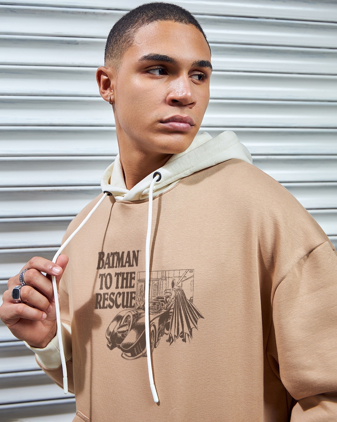 Buy Men's Ginger Root Brown Batman Rescue Graphic Printed Oversized ...