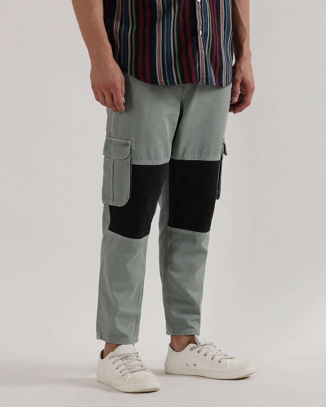 Buy Men's Mint Green Color Block Cargo Trousers Online at Bewakoof
