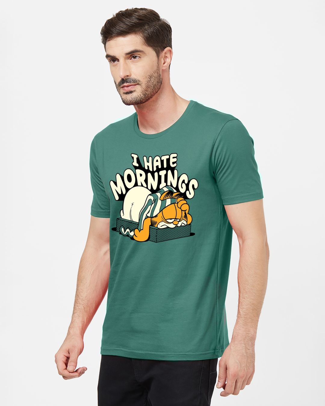Buy Men's Green I Hate Mornings Graphic Printed T-shirt for Men Green ...