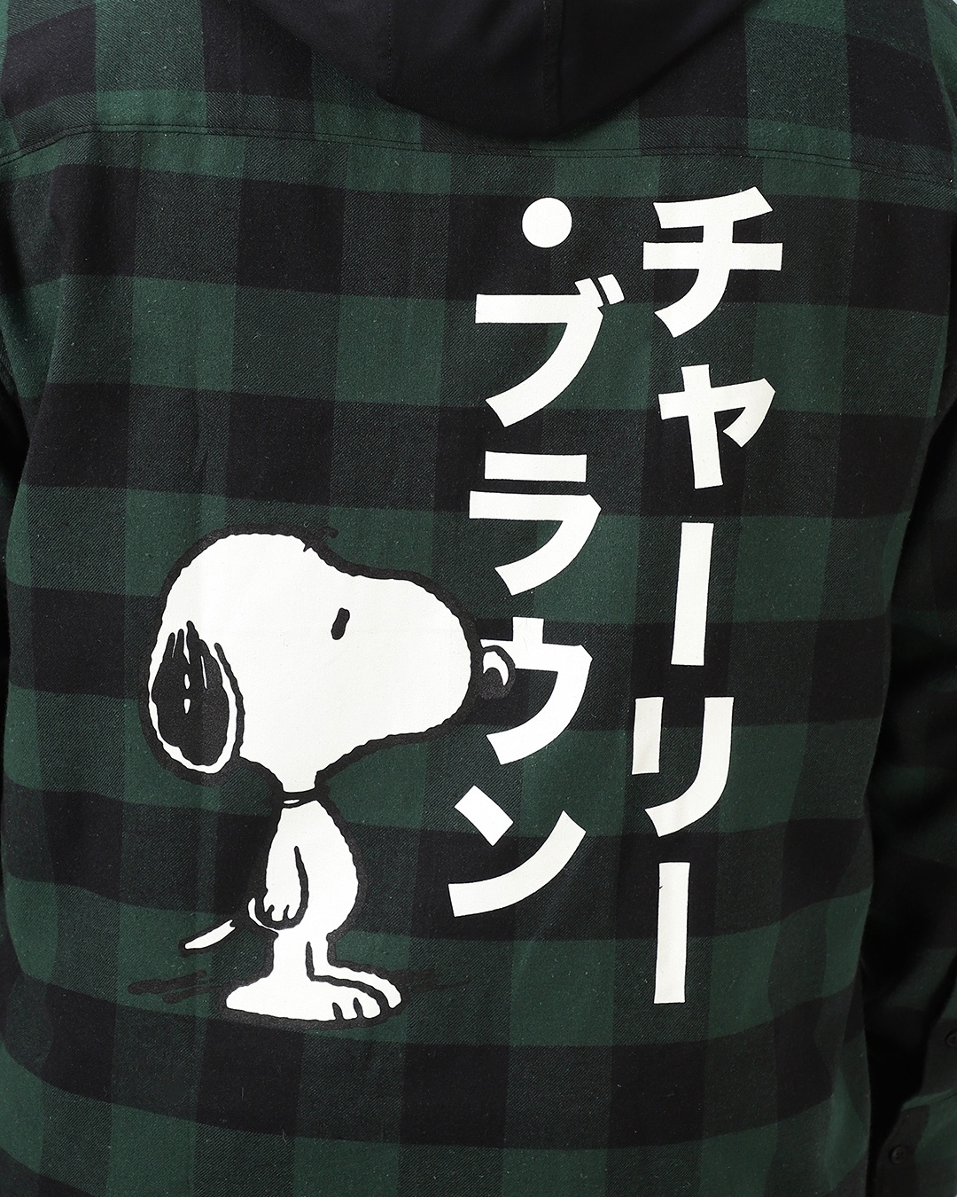 Buy Men's Green Snoopy Checked Oversized Plus Size Hooded Shirt Online ...