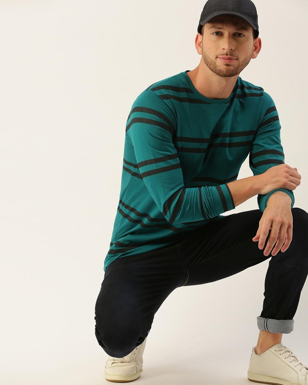 Buy Men's Green Striped T-shirt for Men Blue Online at Bewakoof