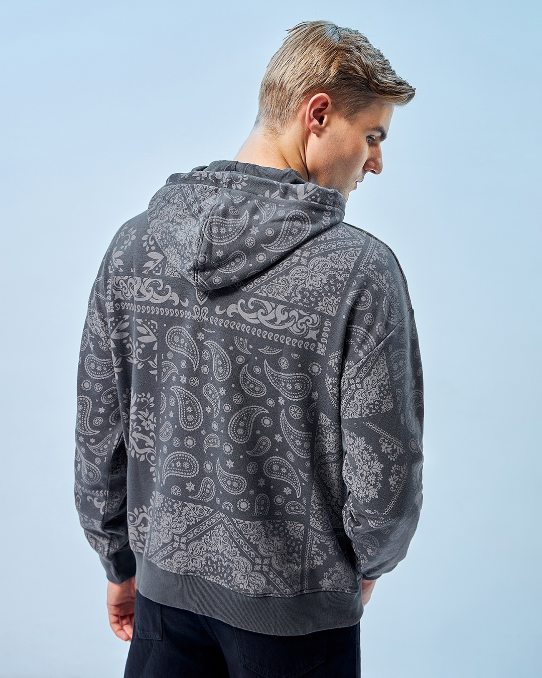 Buy Men's Grey Bandana Graphic Printed Oversized Hoodies Online at Bewakoof
