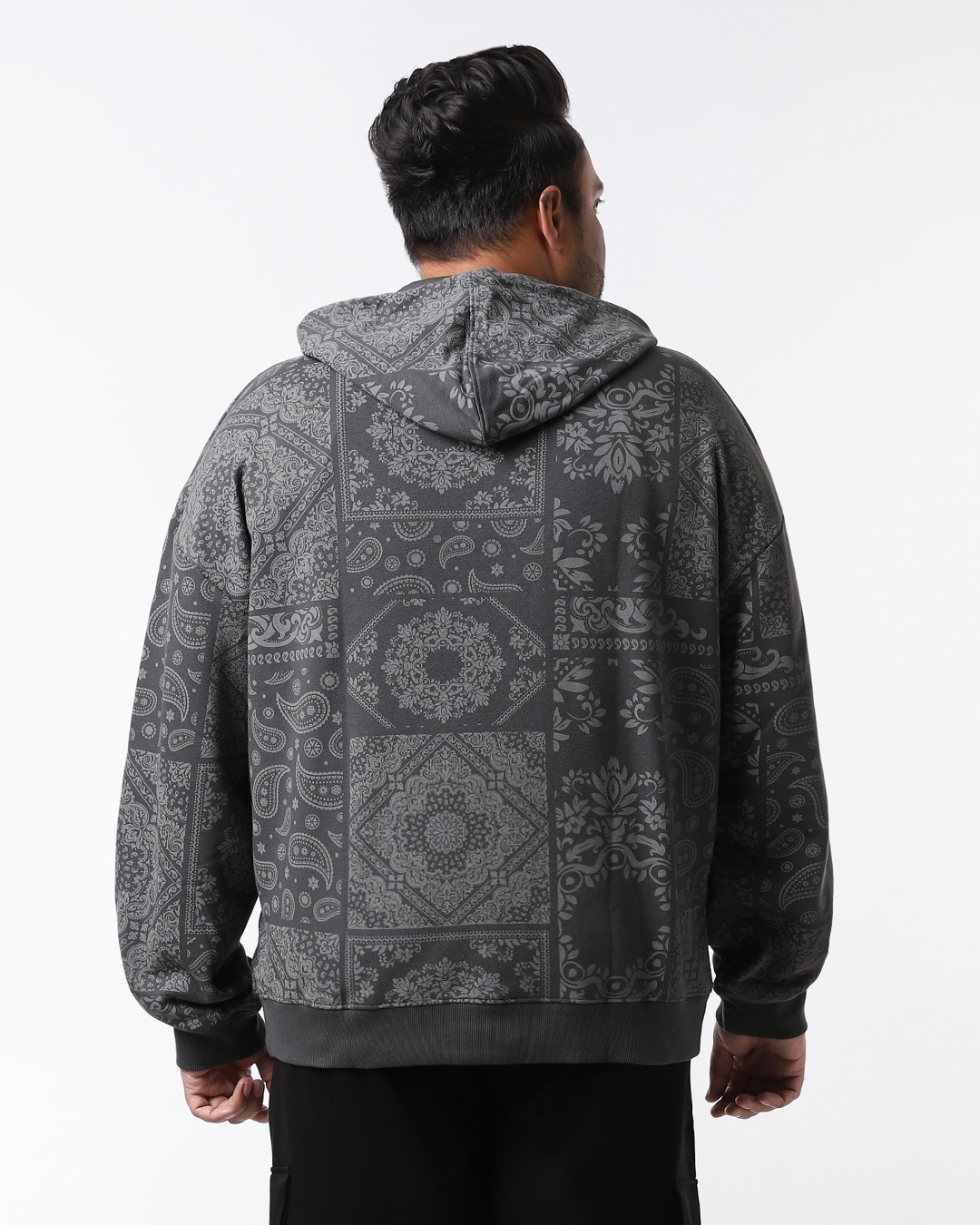 Buy Men's Grey Bandana Graphic Printed Oversized Plus Size Hoodies ...