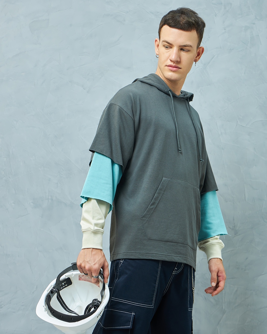 Buy Men's Grey Color Block Oversized Hooded T-shirt Online at Bewakoof