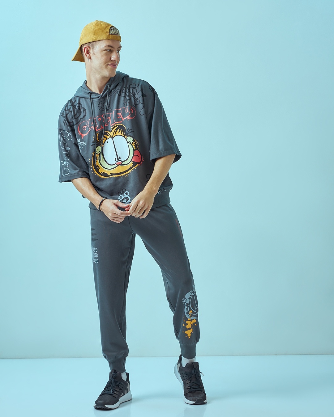 Buy Men's Grey Graffiti Garfield Graphic Printed Super Loose Co ...