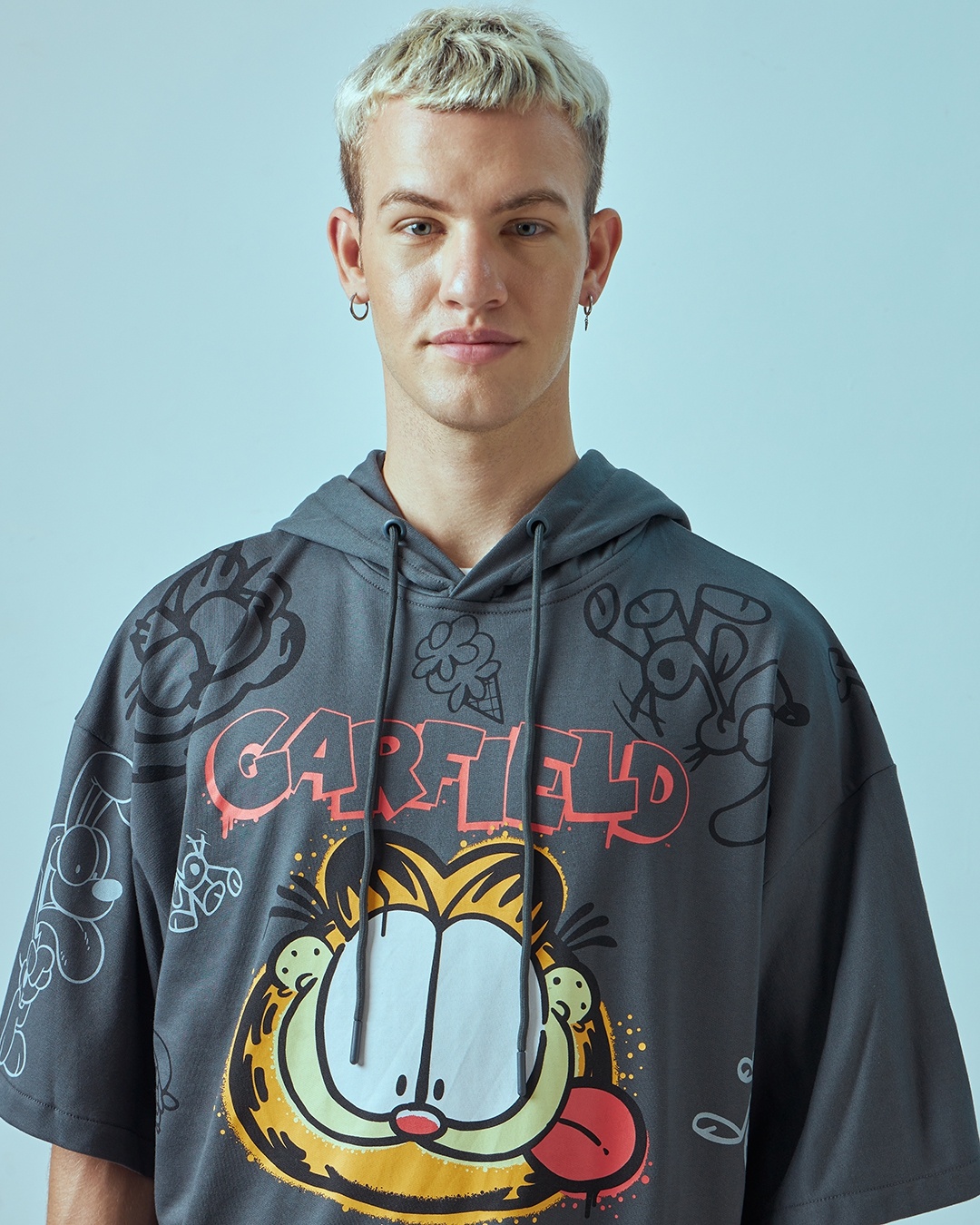 Buy Men's Grey Graffiti Garfield Graphic Printed Super Loose Co ...