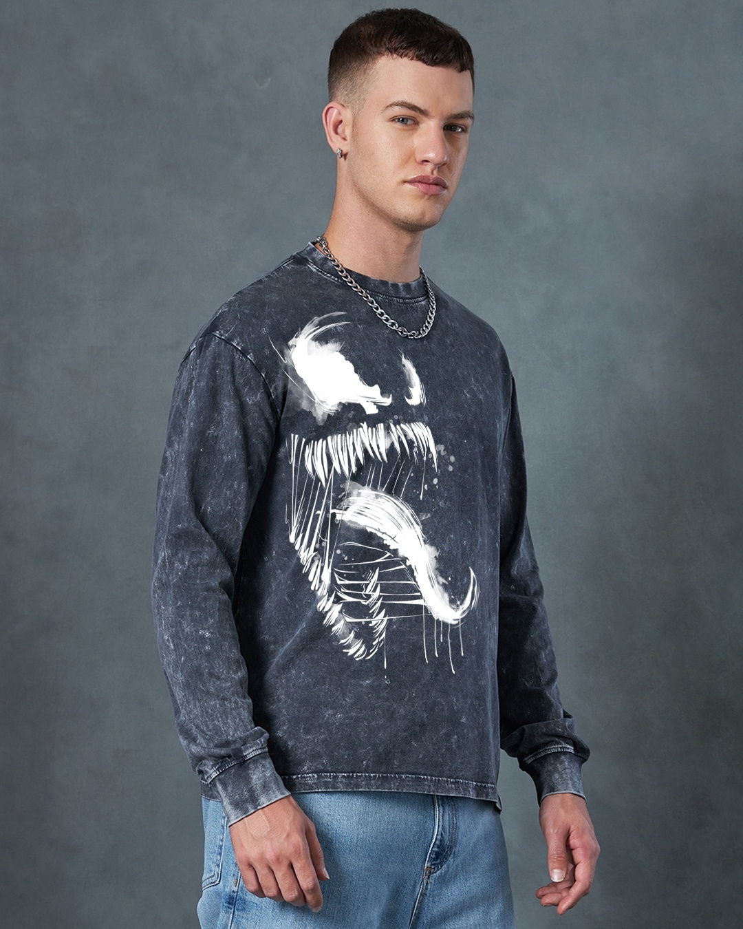 Buy Men's Grey Venom Graphic Printed Oversized Acid Wash T-shirt Online ...