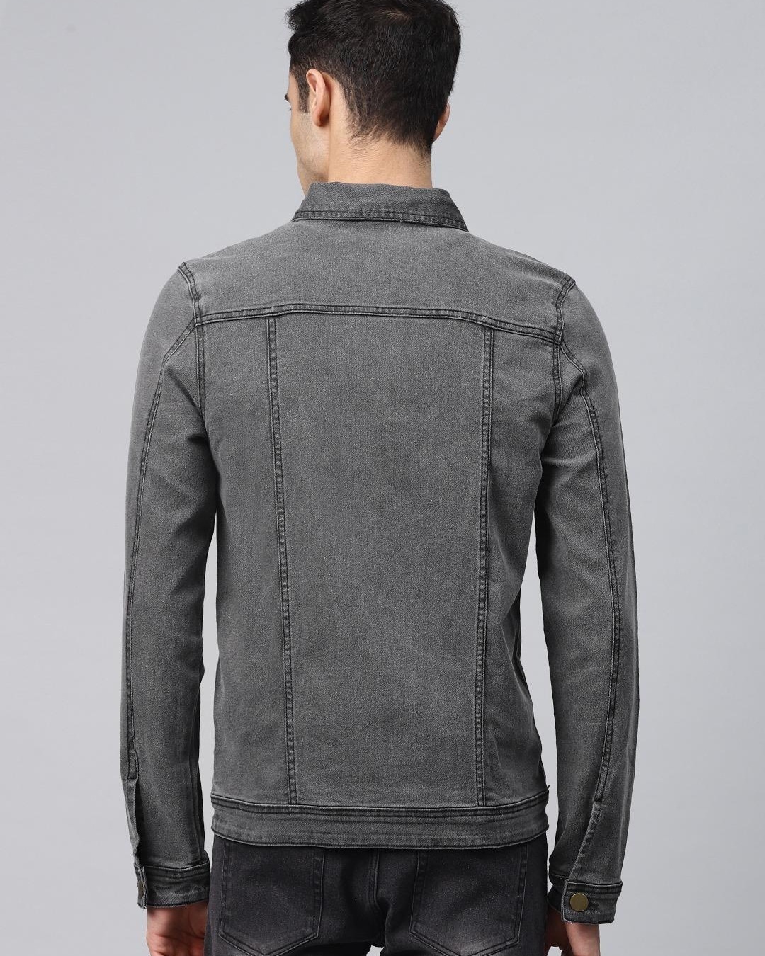Buy Men's Grey Washed Denim Jacket Online at Bewakoof