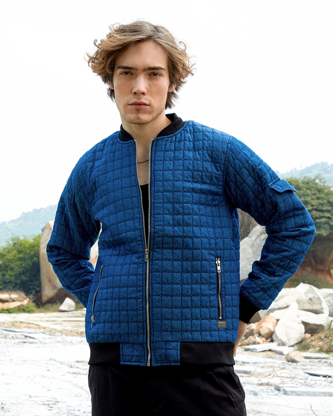 Buy Men's Indigo Blue Checked Bomber Jacket Online at Bewakoof