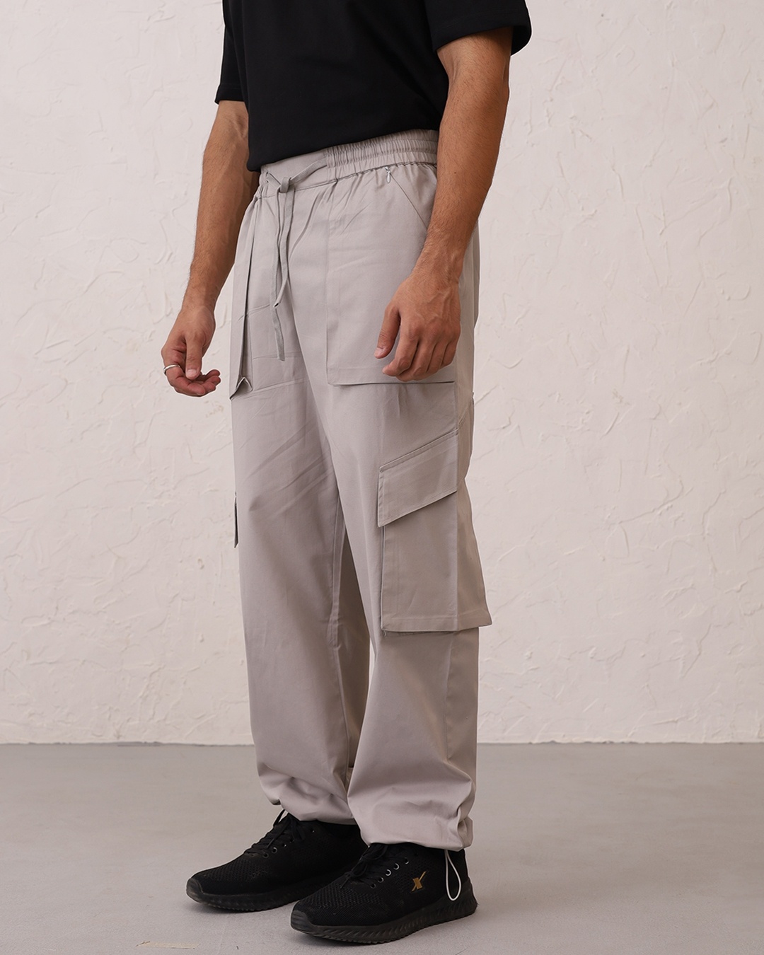 Buy Men's Ivory Grey Oversized Cargo Parachute Pants Online at Bewakoof