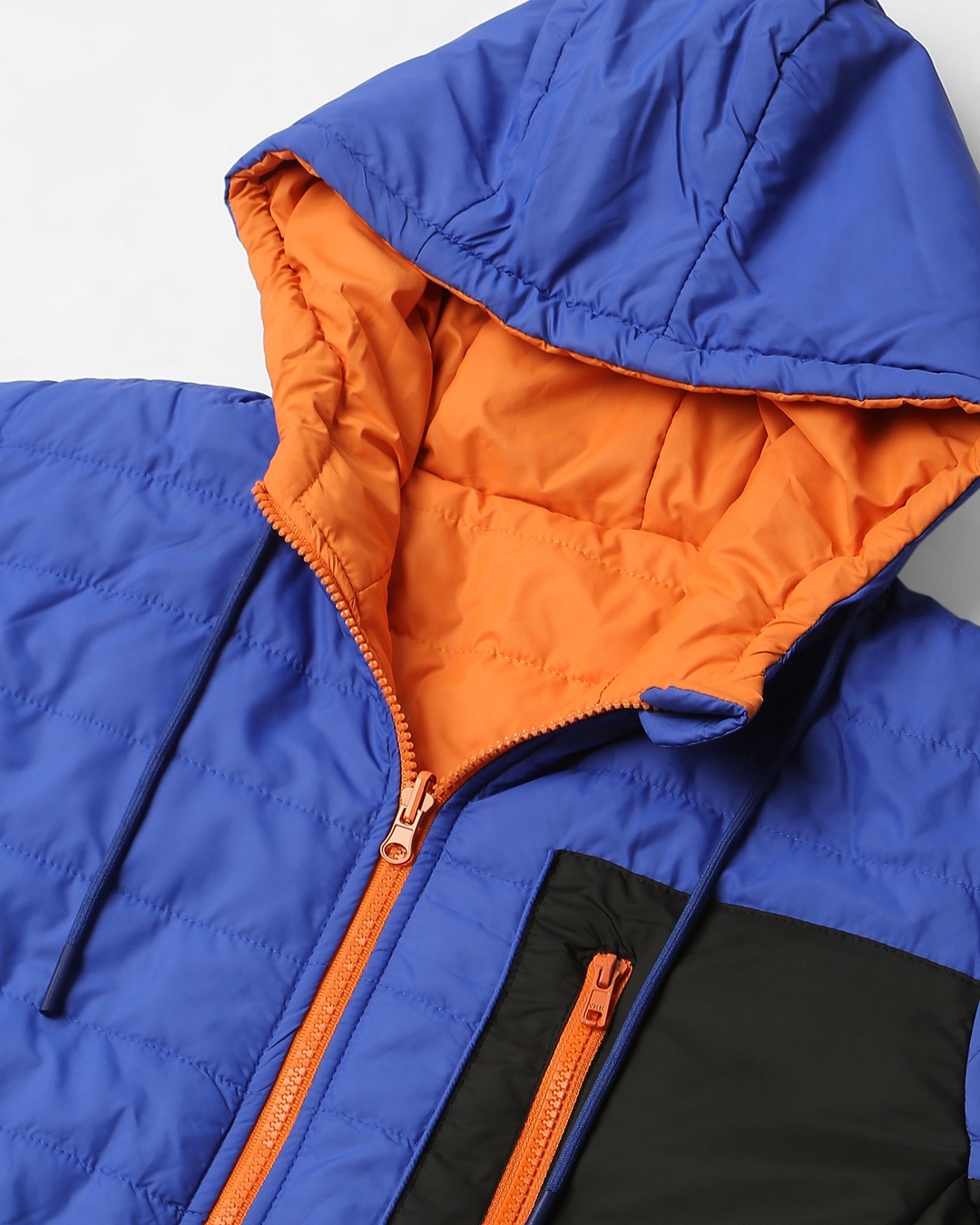 Buy Men's Blue & Orange Color Block Oversized Reversible Puffer Jacket ...